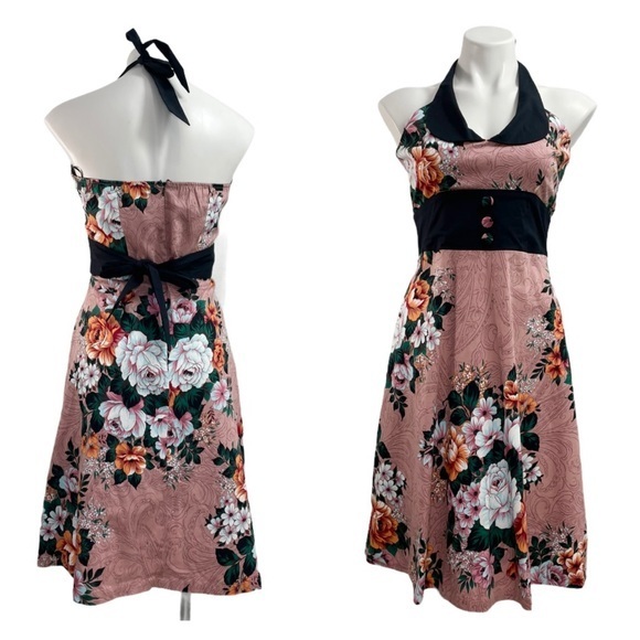 Banned | Dresses | Banned Pinup Style Floral Fit Flair Halter Dress ...